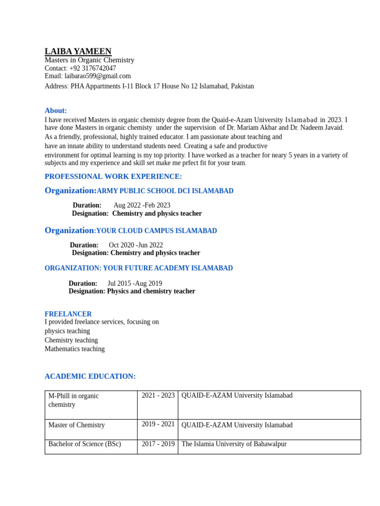 Laiba CV - PDFF | PDF