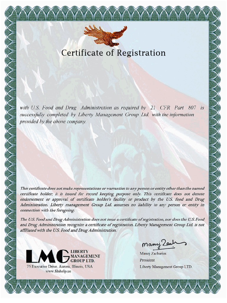 USFDA Certificate2024 | PDF