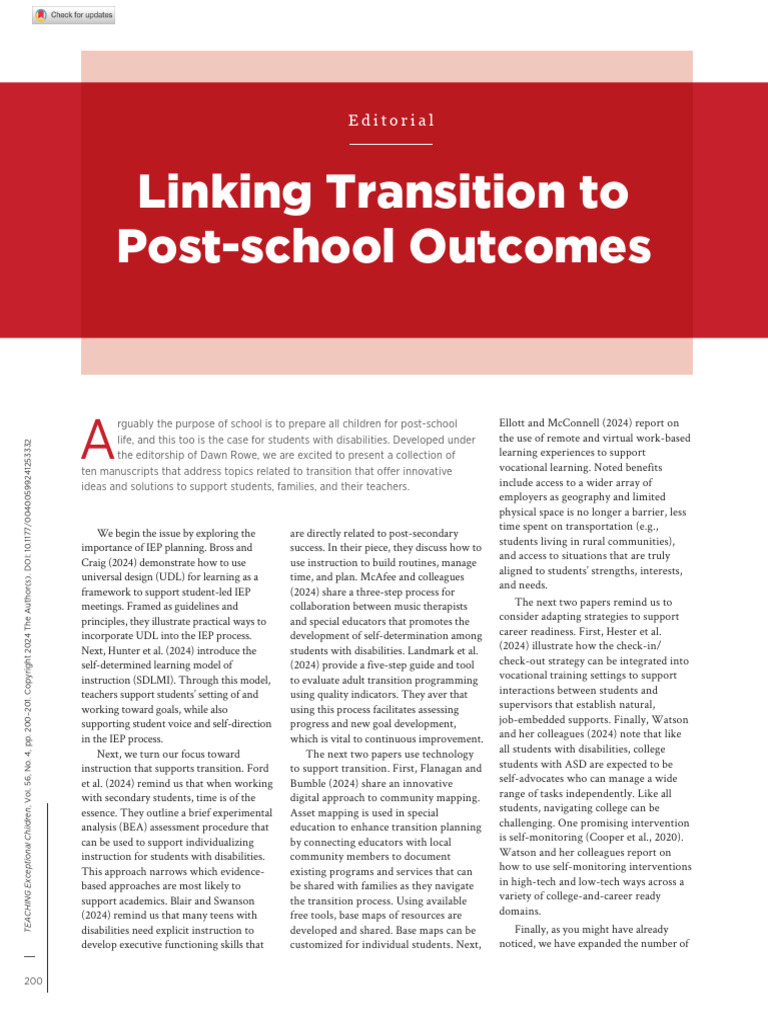 Linking Transition to Post-school Outcomes | PDF | Disability | Cognition Linking Transition to Post-school Outcomes | PDF | Disability | Cognition