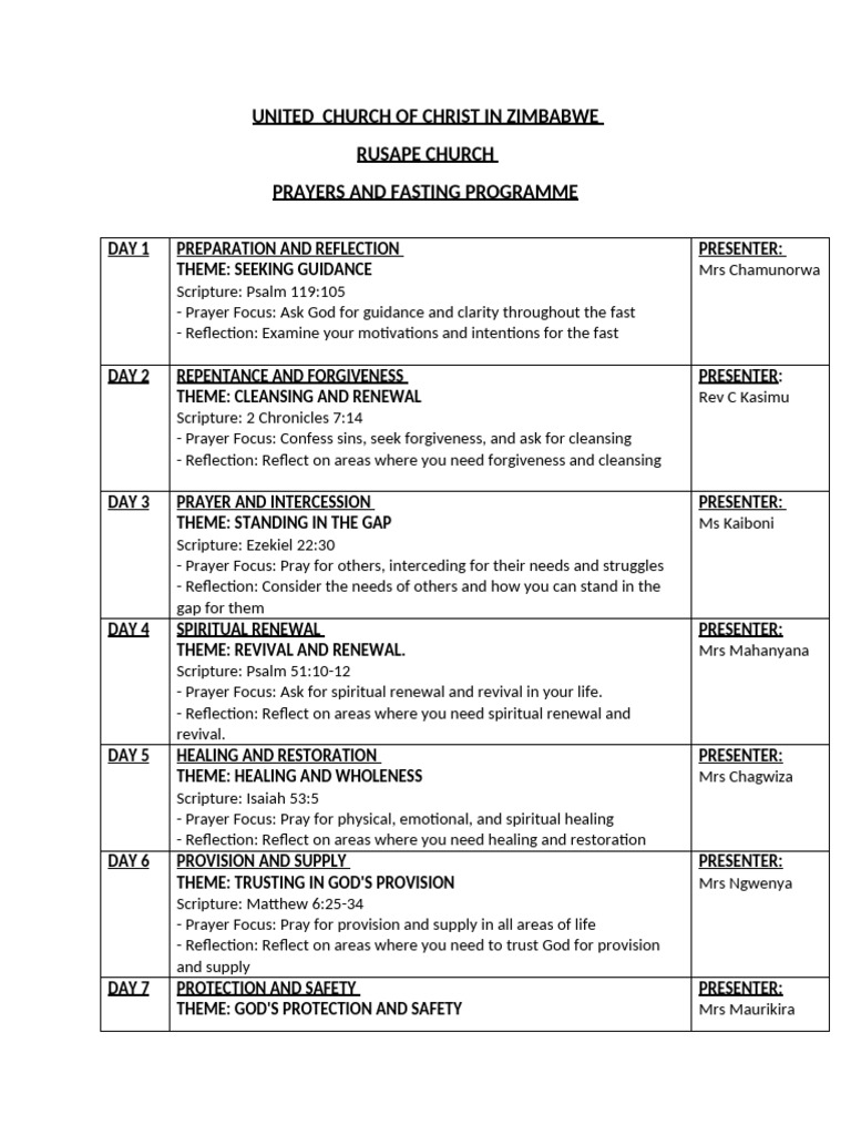 Ten Days Prayer and Fasting Programme. | PDF | Prayer | Forgiveness