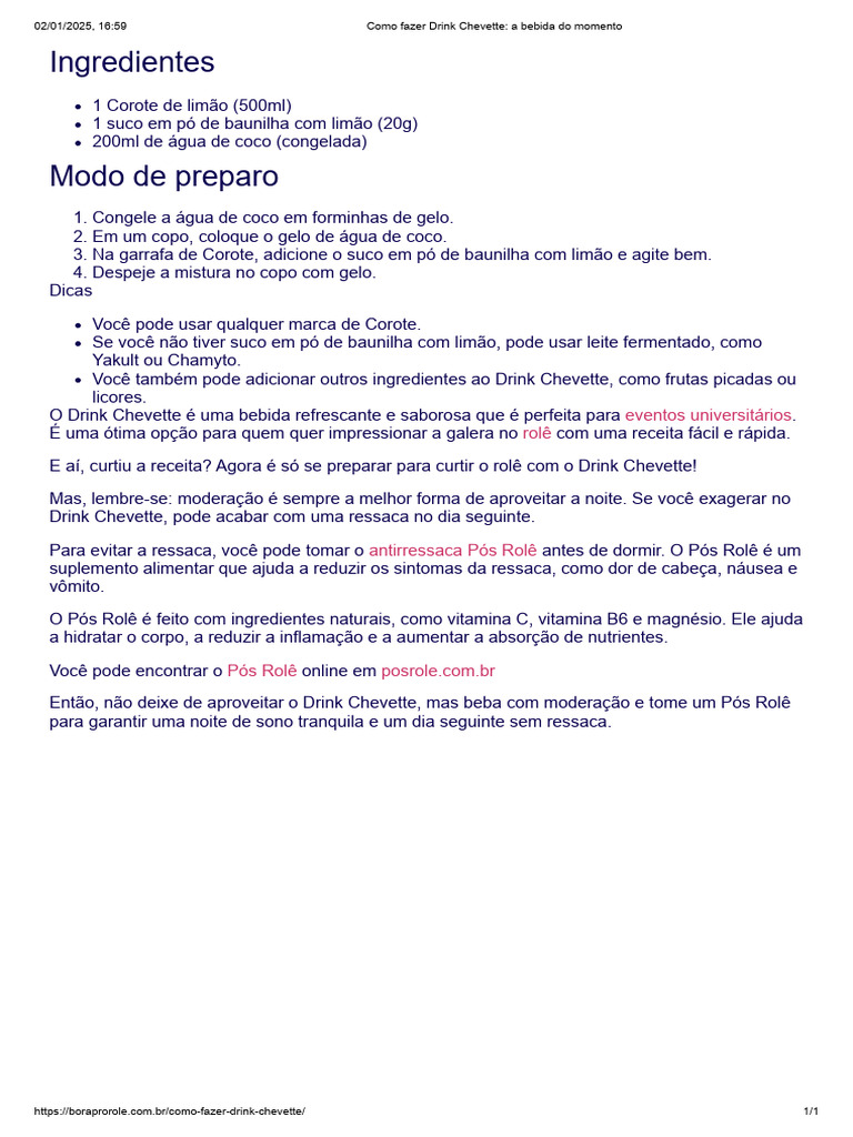 Receita do Drink Chevette | PDF