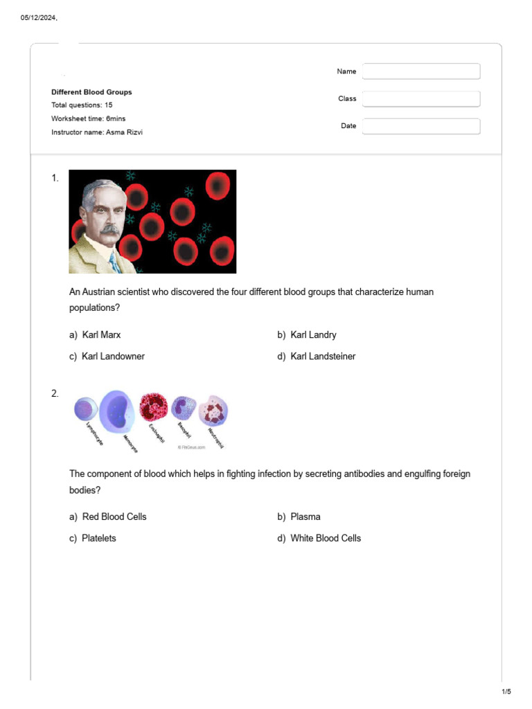 Different Blood Groups Worksheet 2 X | PDF | Blood Type | Clinical Medicine