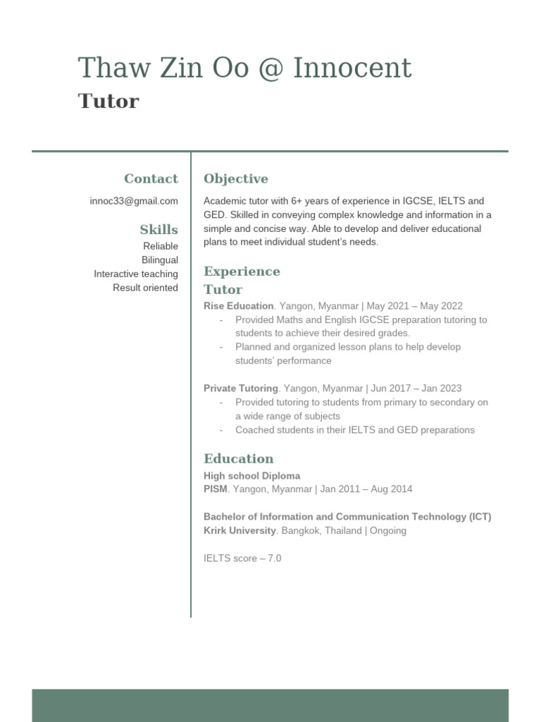 Thaw Zin Oo at Innocent: Tutor | PDF