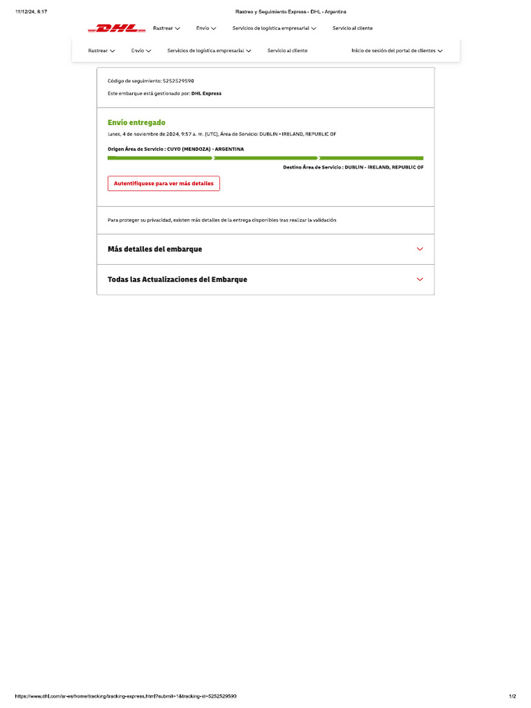 Rastreo y Seguimiento Express - DHL - Argentina | PDF