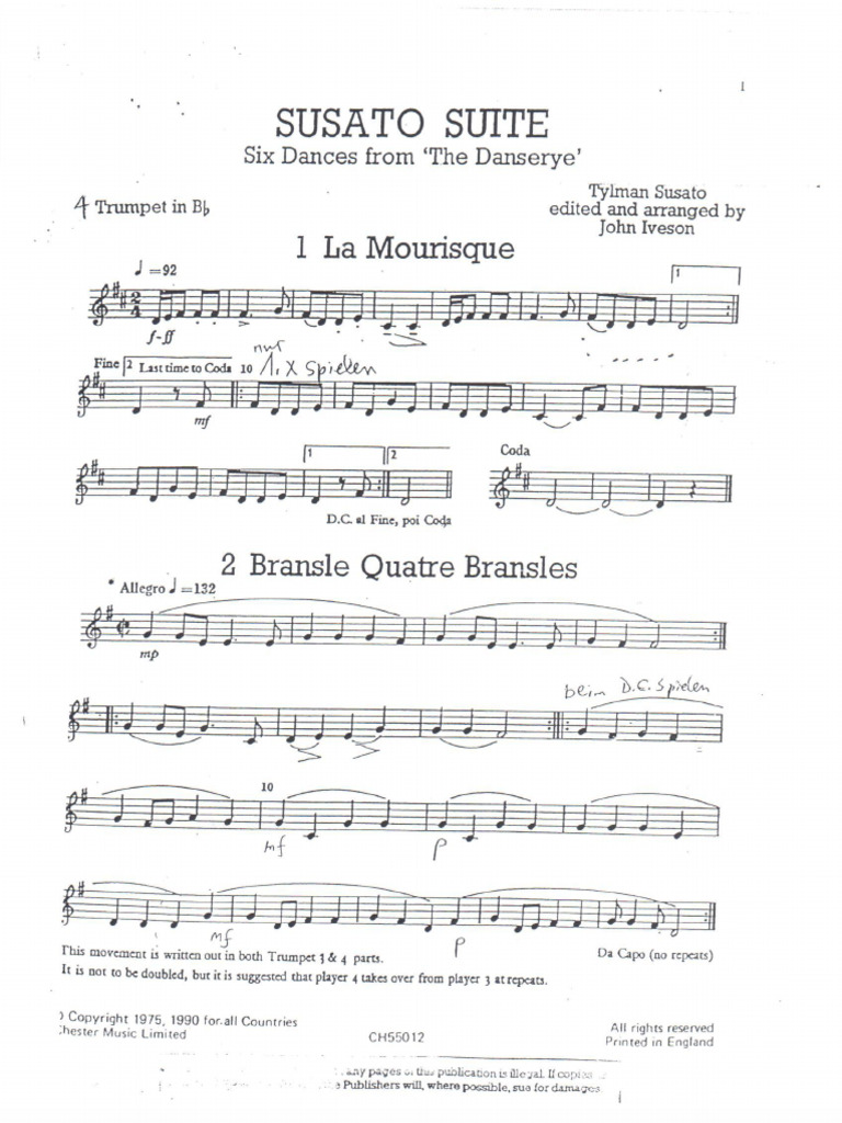 Susato Suite - Tylman Susato - Arr. John Iverson - Trompeta en BB 4 | PDF
