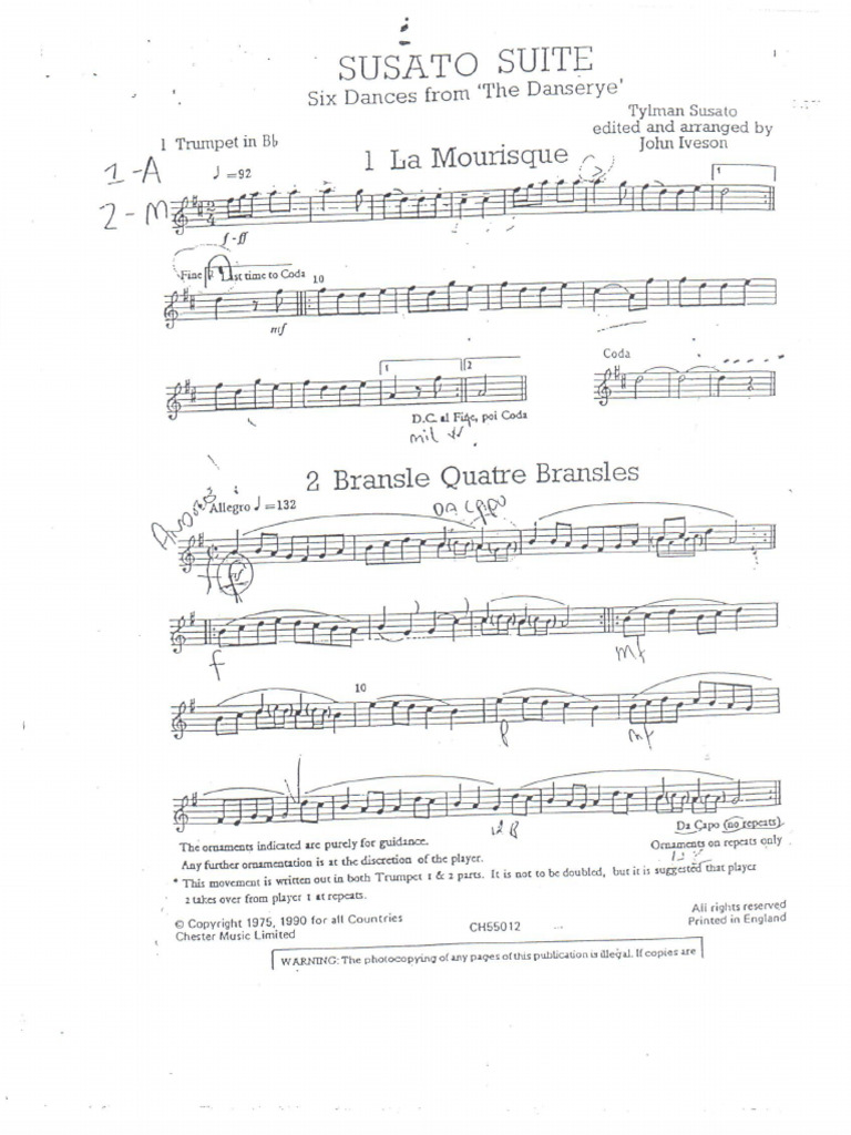 Susato Suite - Tylman Susato - Arr. John Iverson - Trompeta en BB 1 | PDF
