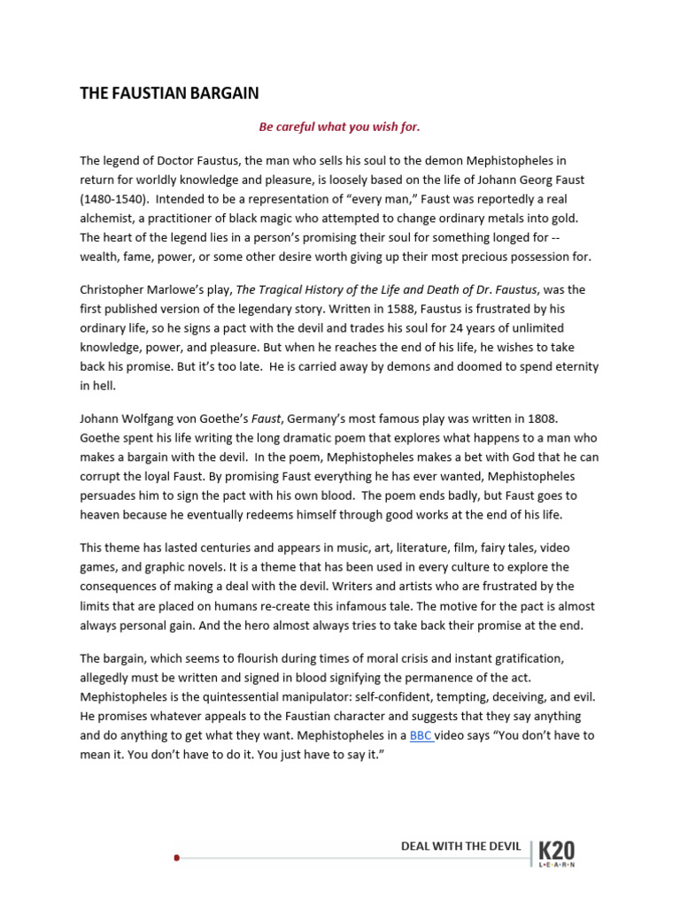 Faustian Bargain-Deal With The Devil | PDF | Faust | Demonology