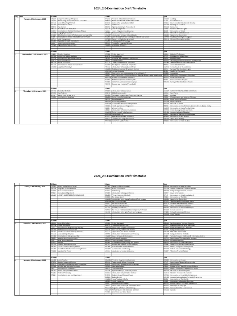 2024 2 Eexam Draft Timetable | PDF | Science | Nigeria