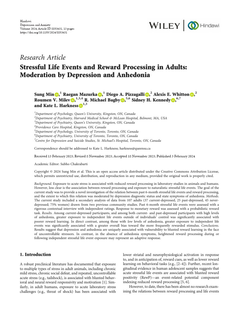 Stressful Life Events and Reward Processing in Adults | PDF | Reward ...