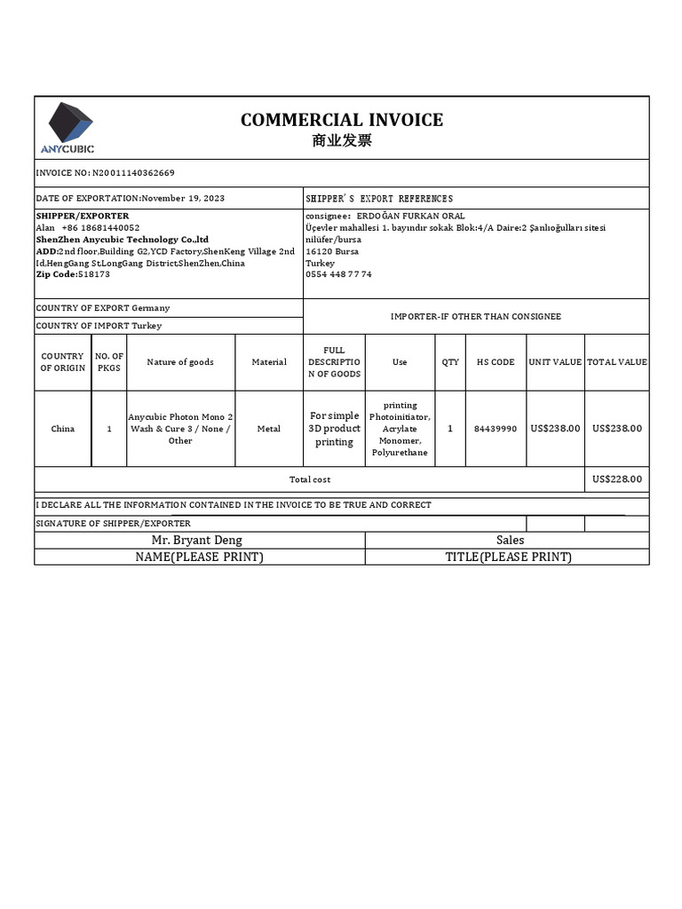 Commercial Invoice: Shipper'S Export References | PDF