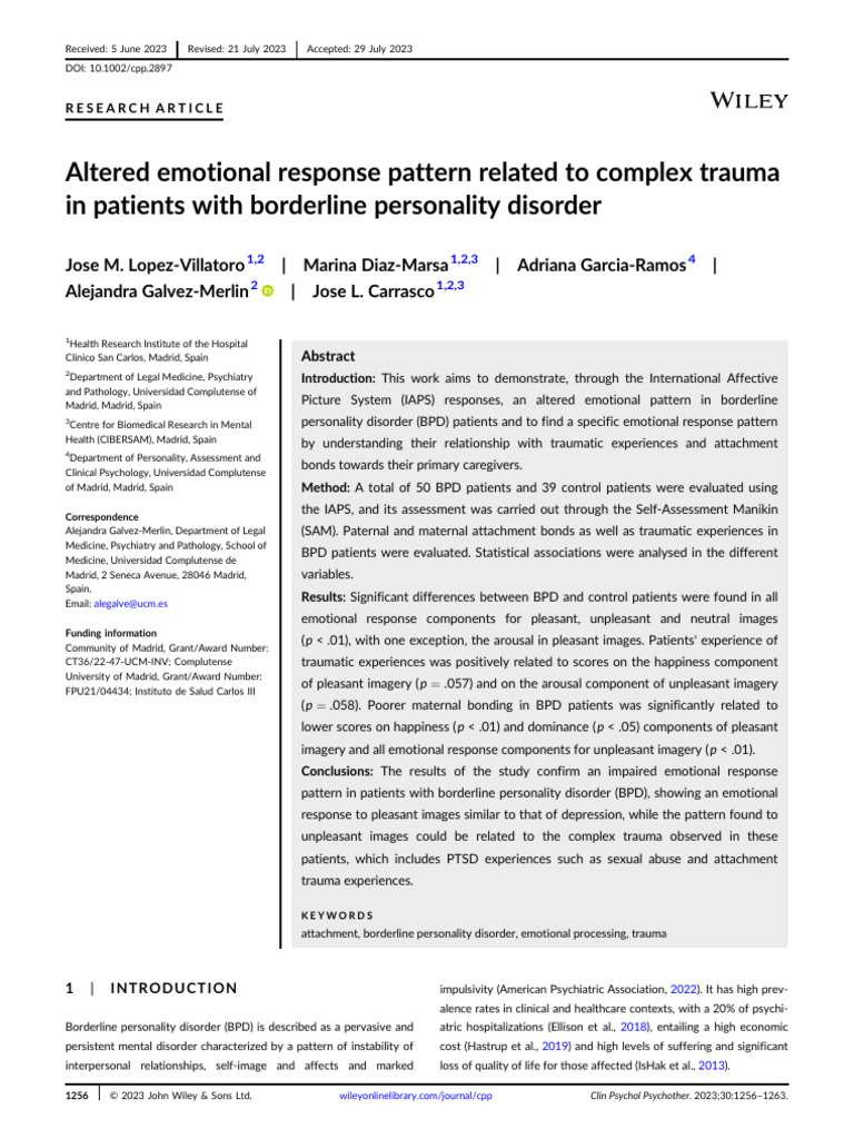 Assignment 1 Article Altered Emotional Response and BPD | PDF ...