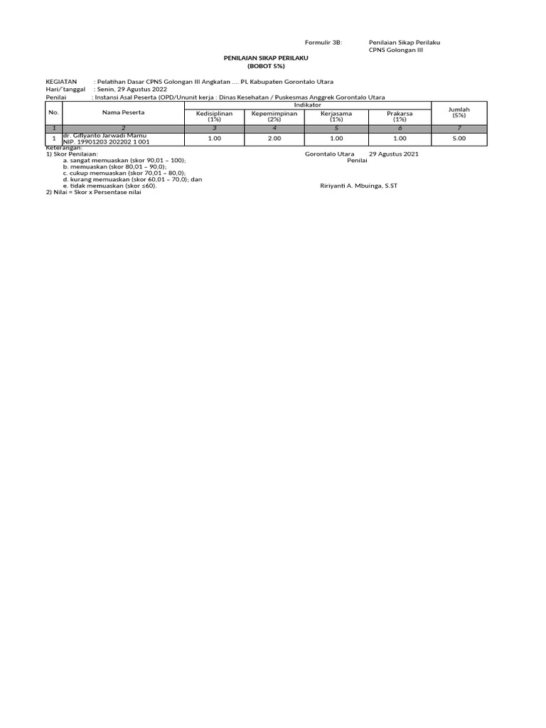 Formulir Evaluasi Tenaga Kesehatan | PDF