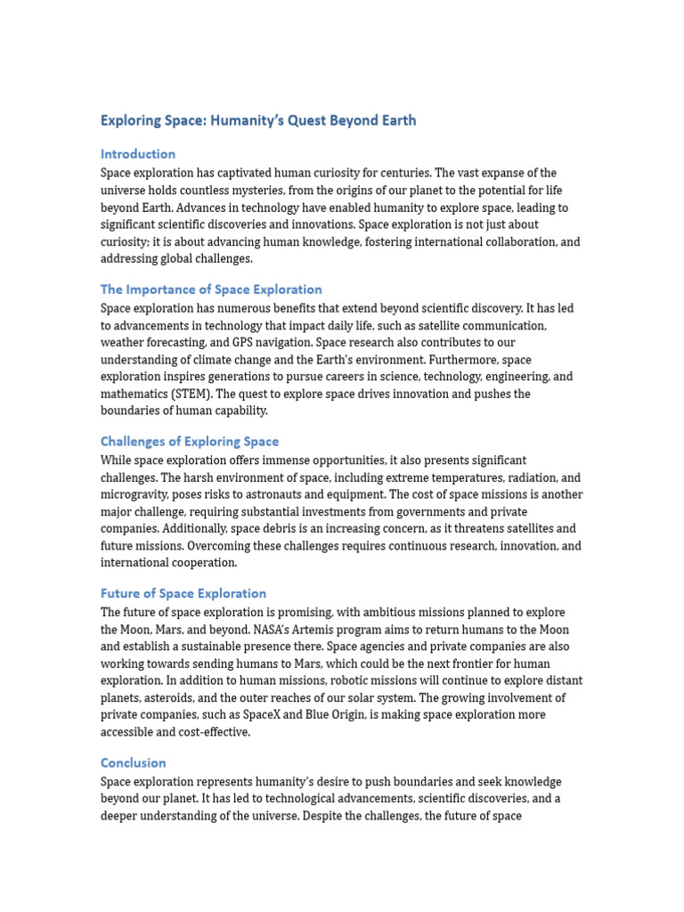 Space Essay | PDF | Space Exploration | Outer Space