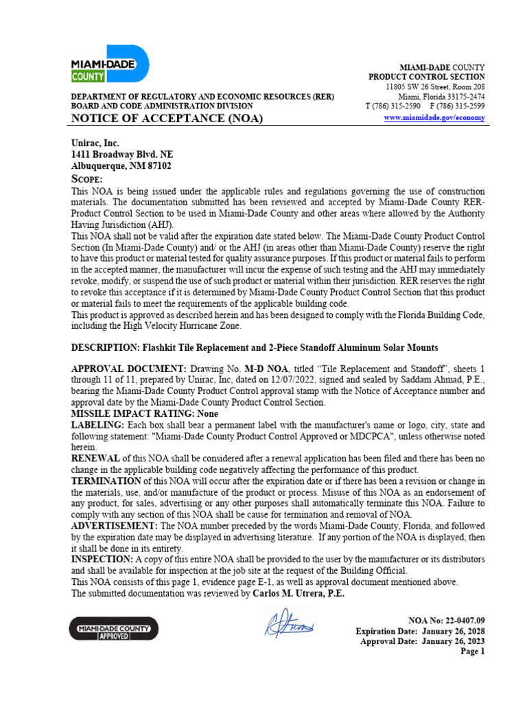 UniRac NOA | PDF | Miami Dade County