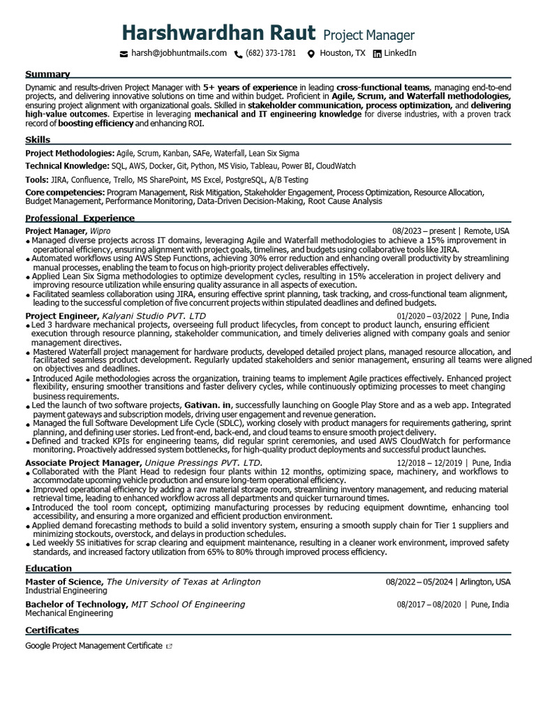 Harshwardhan Raut FlowCV Resume 20241226 | PDF | Software Development Process | Agile Software ...