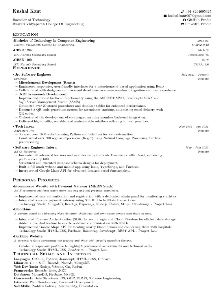 Kushql Resume | PDF | Databases | Web Development