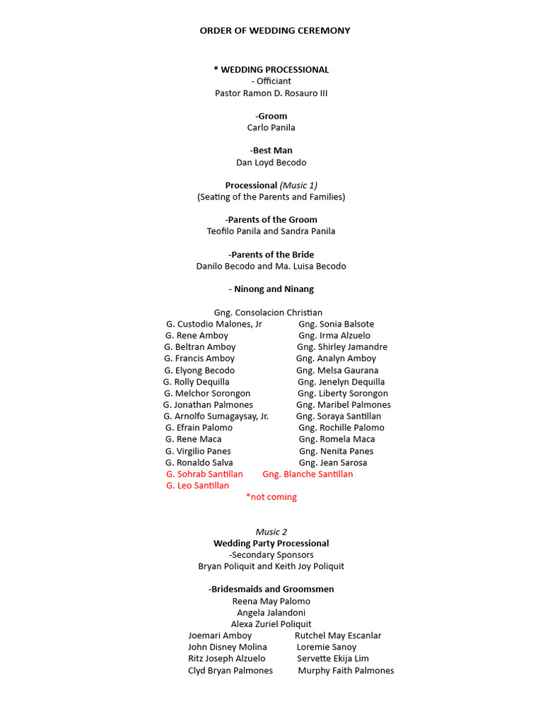 Order of Wedding Ceremony | PDF | Wedding | Social Institutions