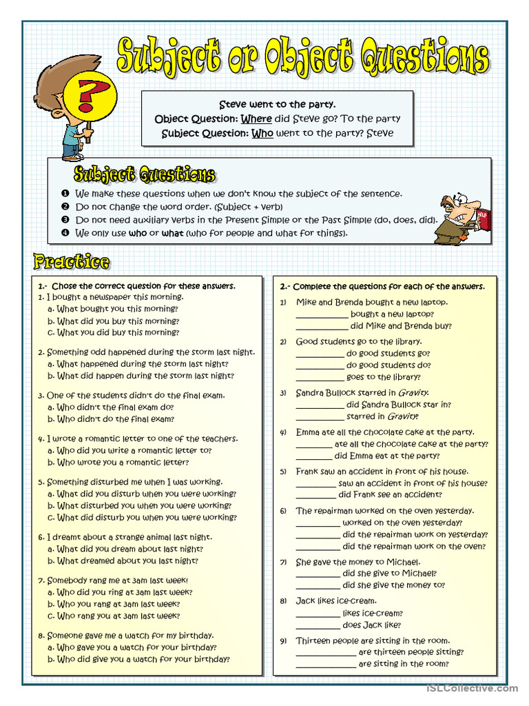 Subject and Object Questions Explained | PDF | Lunch | Subject (Grammar)