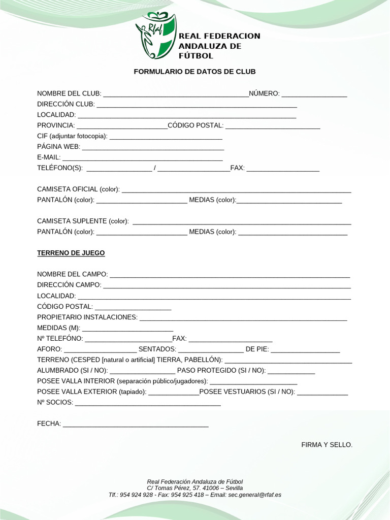 Formulario Datos de Club | PDF