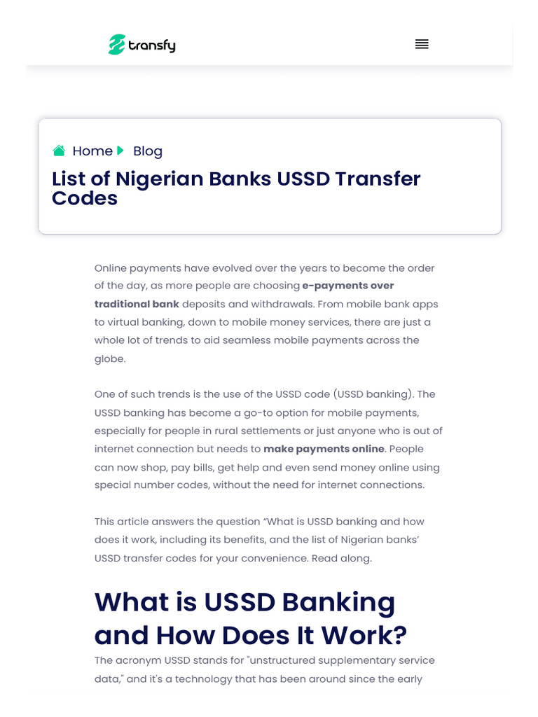 List of Nigerian Banks USSD Transfer Codes | PDF | Personal Identification Number | Banks