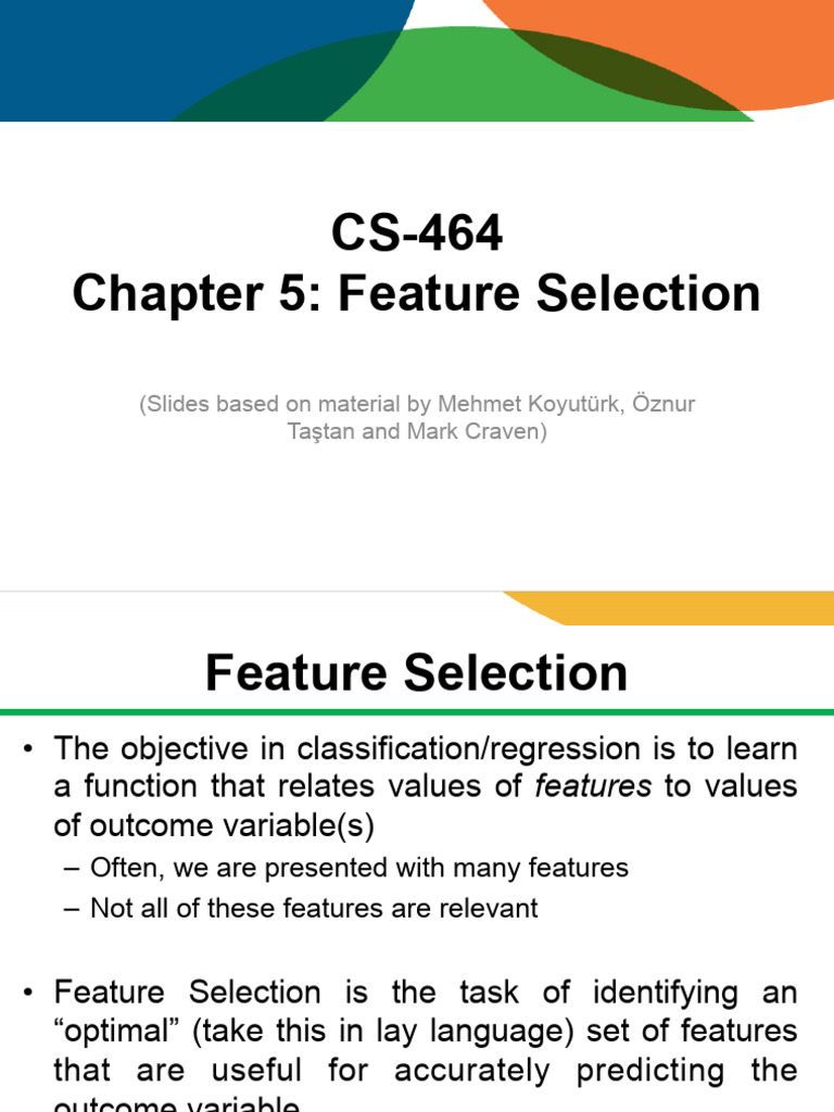CS464 Ch5 FeatureSelection | PDF | Statistical Classification | Cross Validation (Statistics)