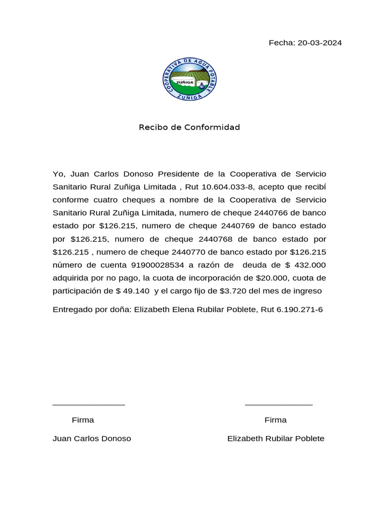 Recibo De Conformidad De Cheques Pdf