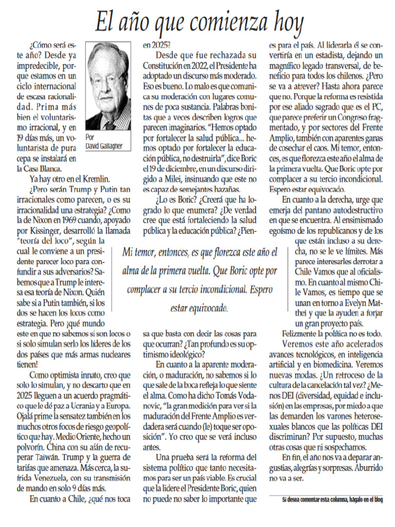 El Año Que Comienza Hoy (David Gallaguer) | PDF