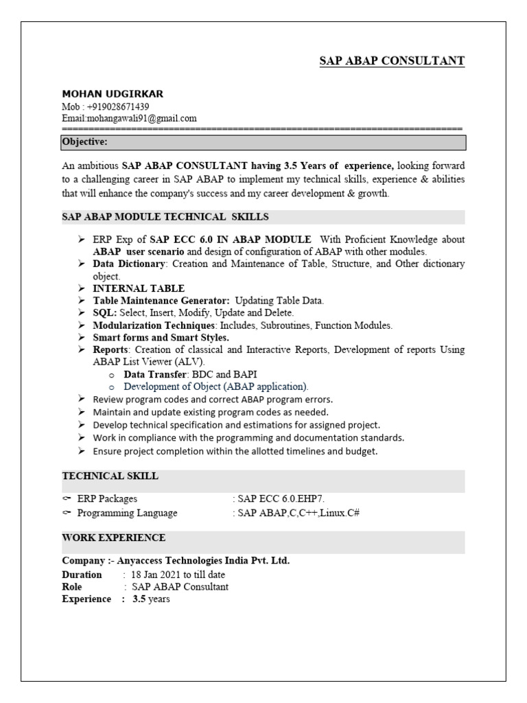 MOHAN UDGIRKAR SAP ABAP 2 - 1715776471363 - Mohan Udgirkar | PDF | Computer Engineering ...