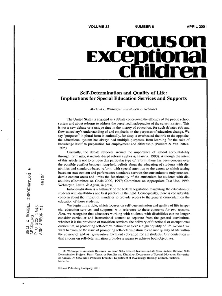 Wehmeyer & Schalock 2001 | PDF