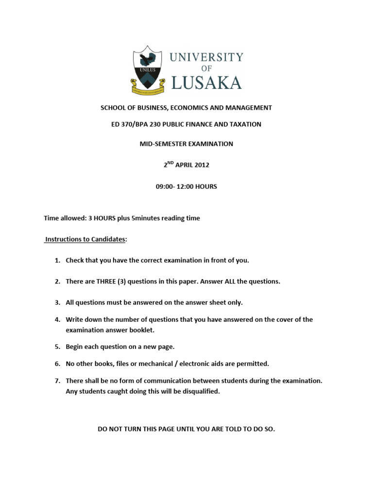 Public Finance Mock Exam - 2012 | PDF