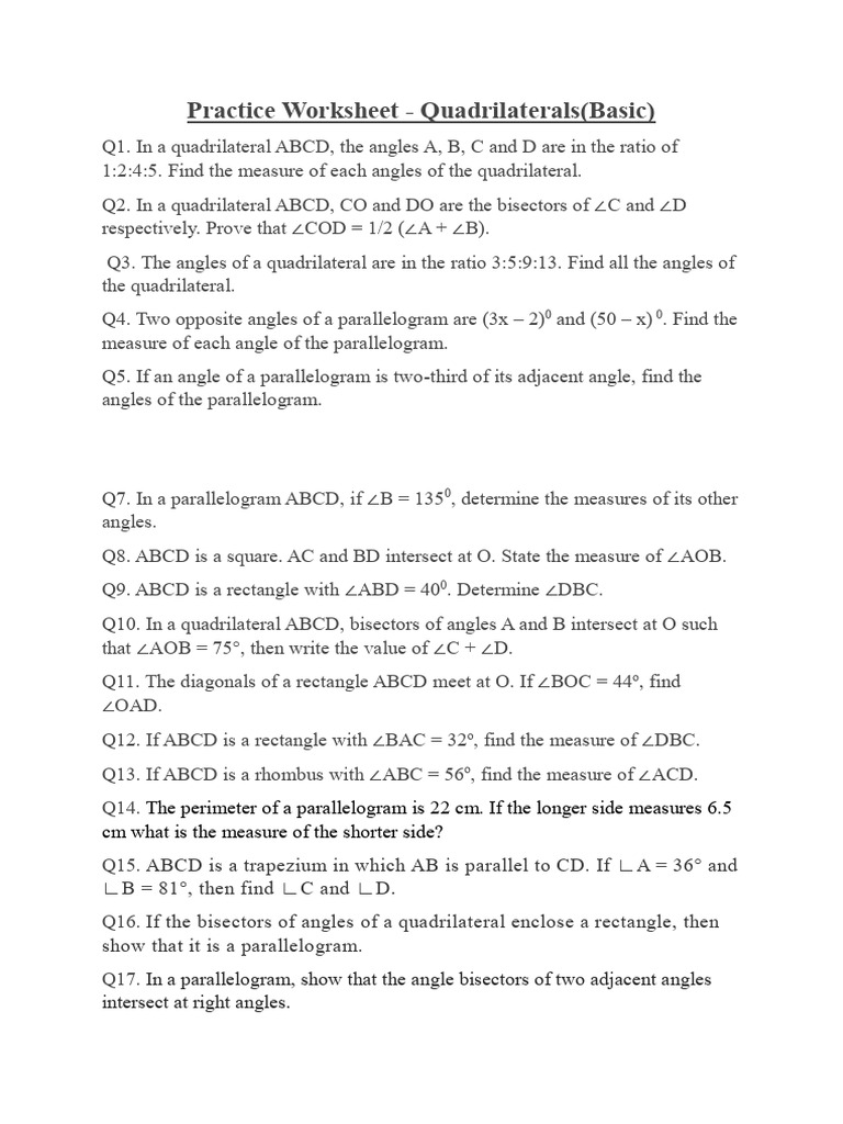 Quadrilateral and Parallelogram Practice | PDF | Rectangle | Classical ...