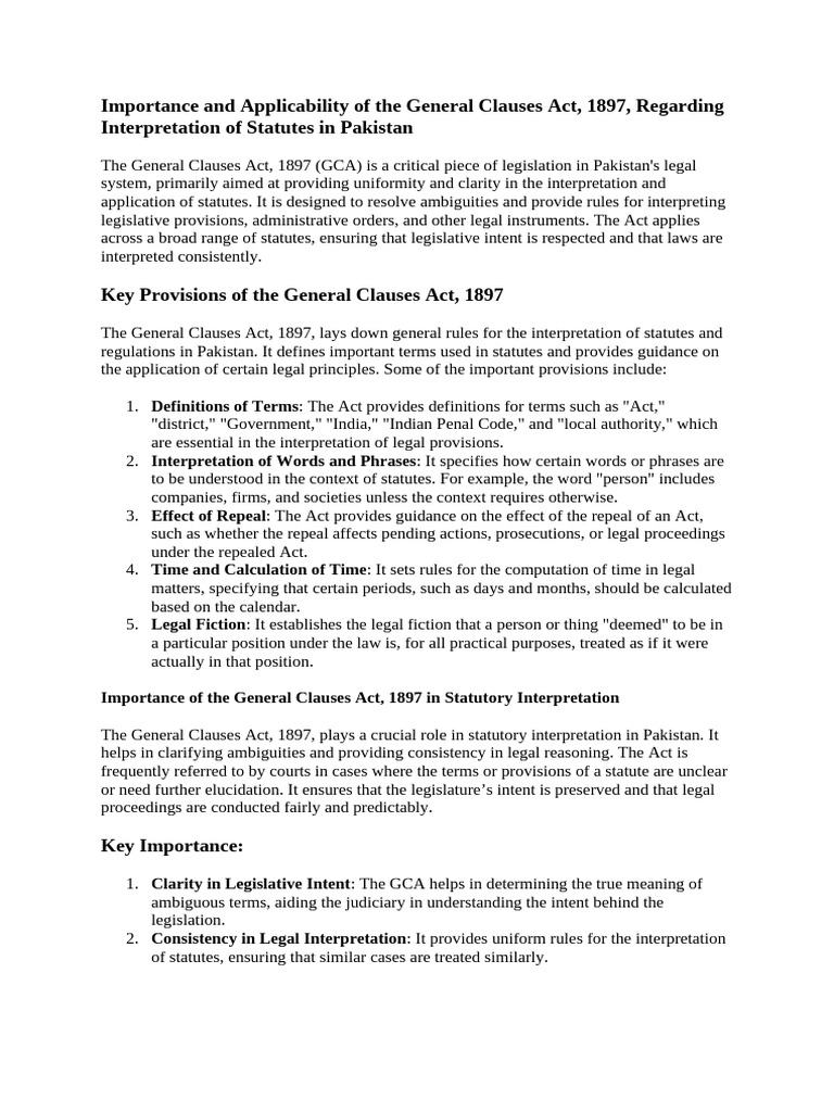 General Clauses Act's Role in Statutory Interpretation | PDF ...