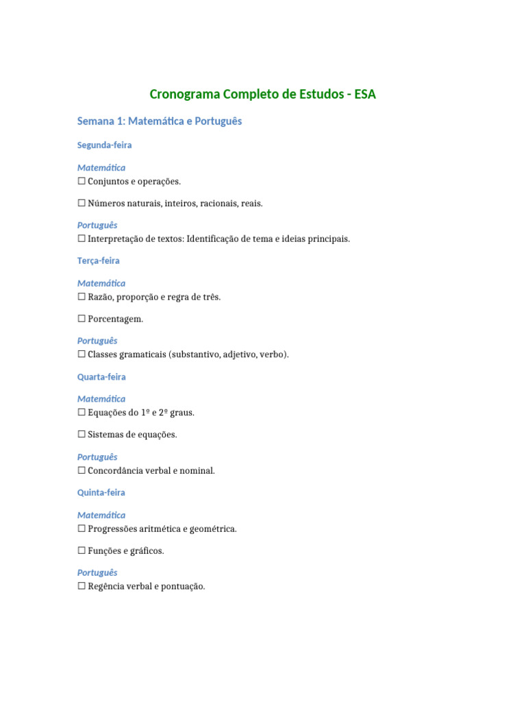 Cronograma Estudos ESA Corrigido | PDF