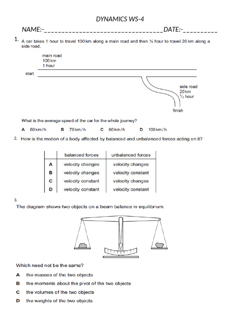 Dynamics WS-4 Worksheet Template | PDF