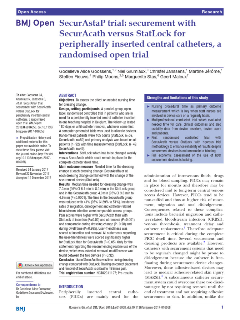 Comparaci N Entre StatLock y SecurAcath en PICCs | PDF | Medical ...
