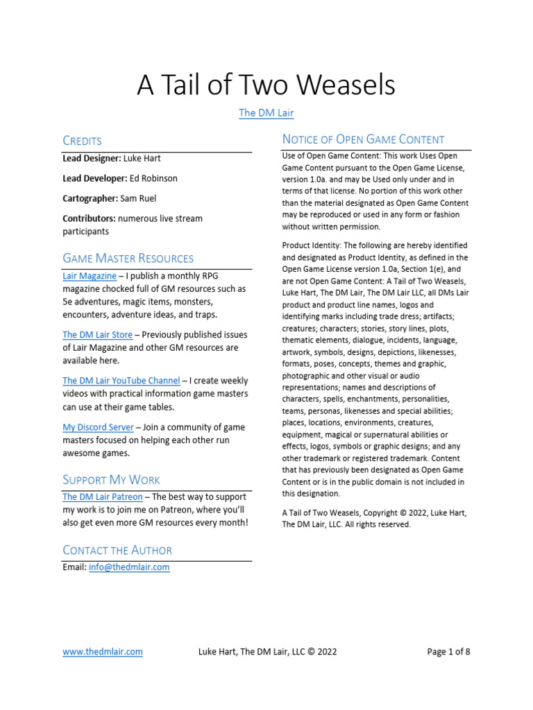 A Tail of Two Weasels (LVL 1) | PDF | License | Copyright