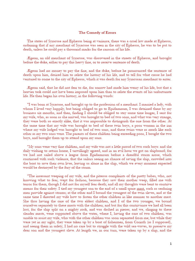 The Comedy of Errors | PDF | The Comedy Of Errors | British Plays ...