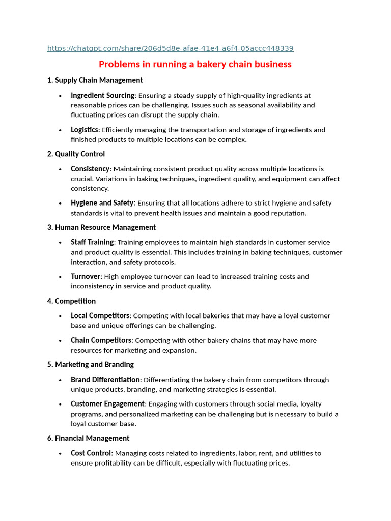 Bakery Chain Business Challenges | PDF | Supply Chain | Point Of Sale