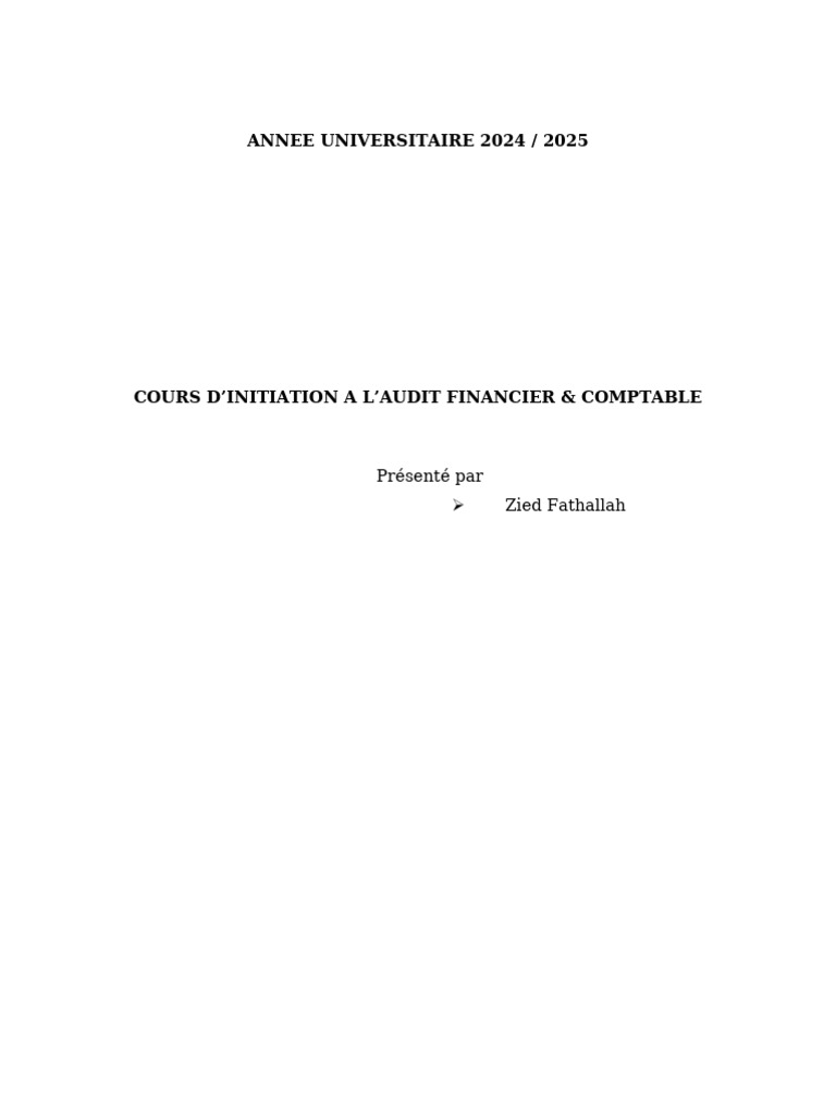 Cours Initiation A L'audit 2024-2025 | PDF | Audit | Contrôle interne