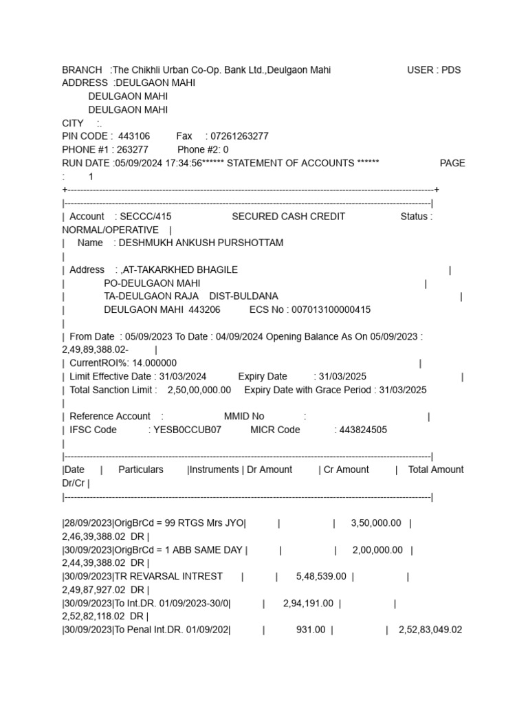 Chikhli Urban Bank Account Statement | PDF