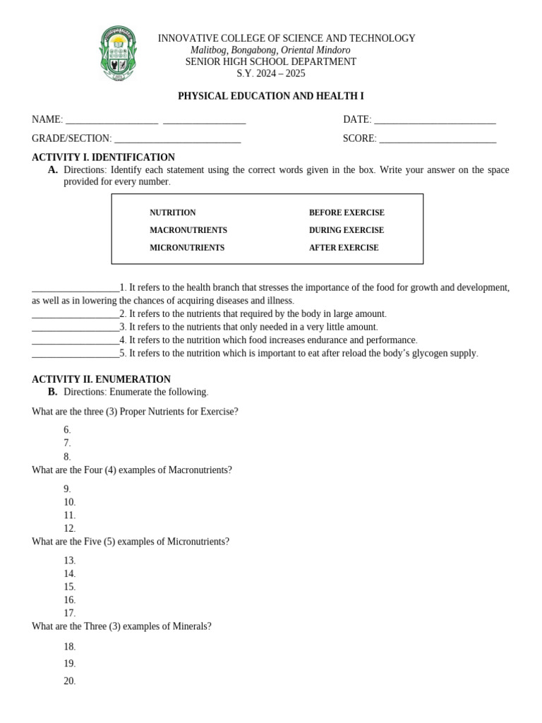 Act Lesson 5 Proper Nutrition | PDF