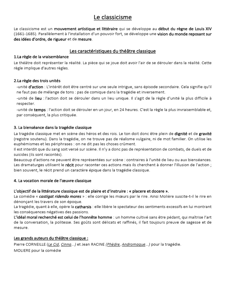 Caractéristiques du théâtre classique | PDF | Tragédie | Comédie