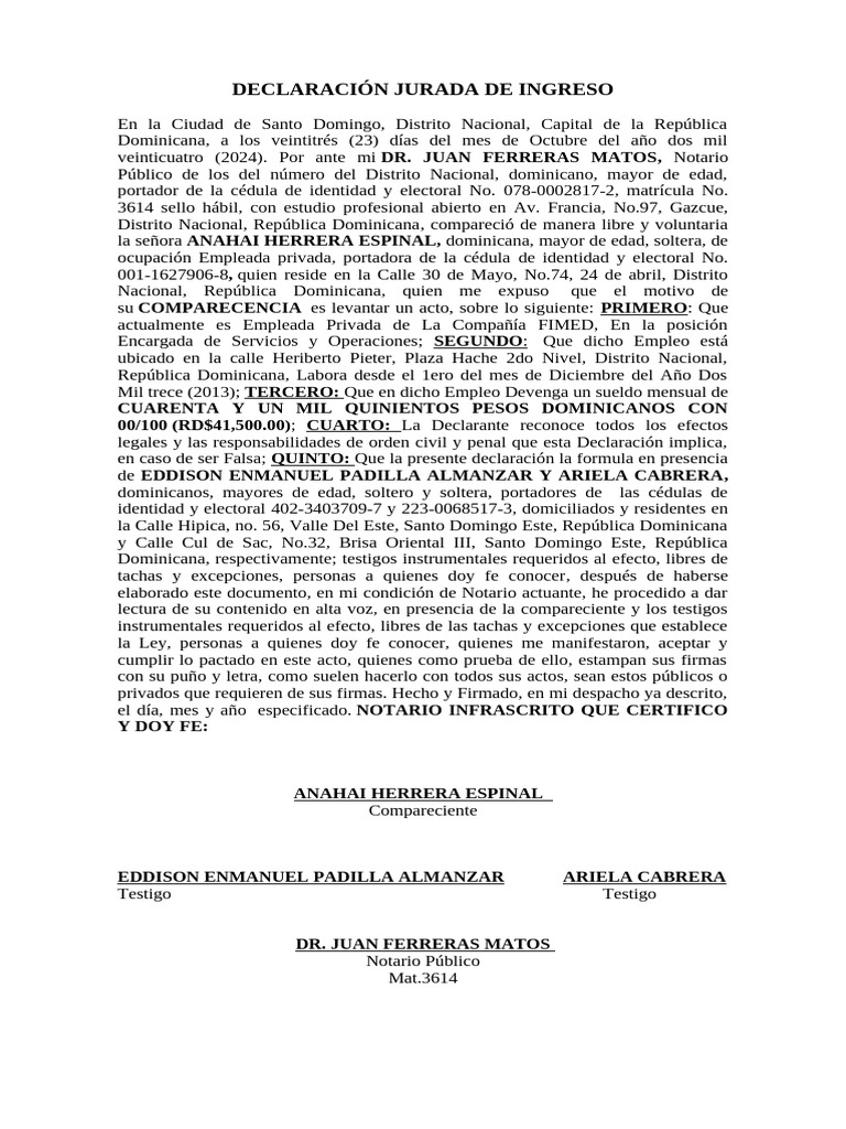 Declaración Jurada de Ingreso RD | PDF | República Dominicana | Gobierno