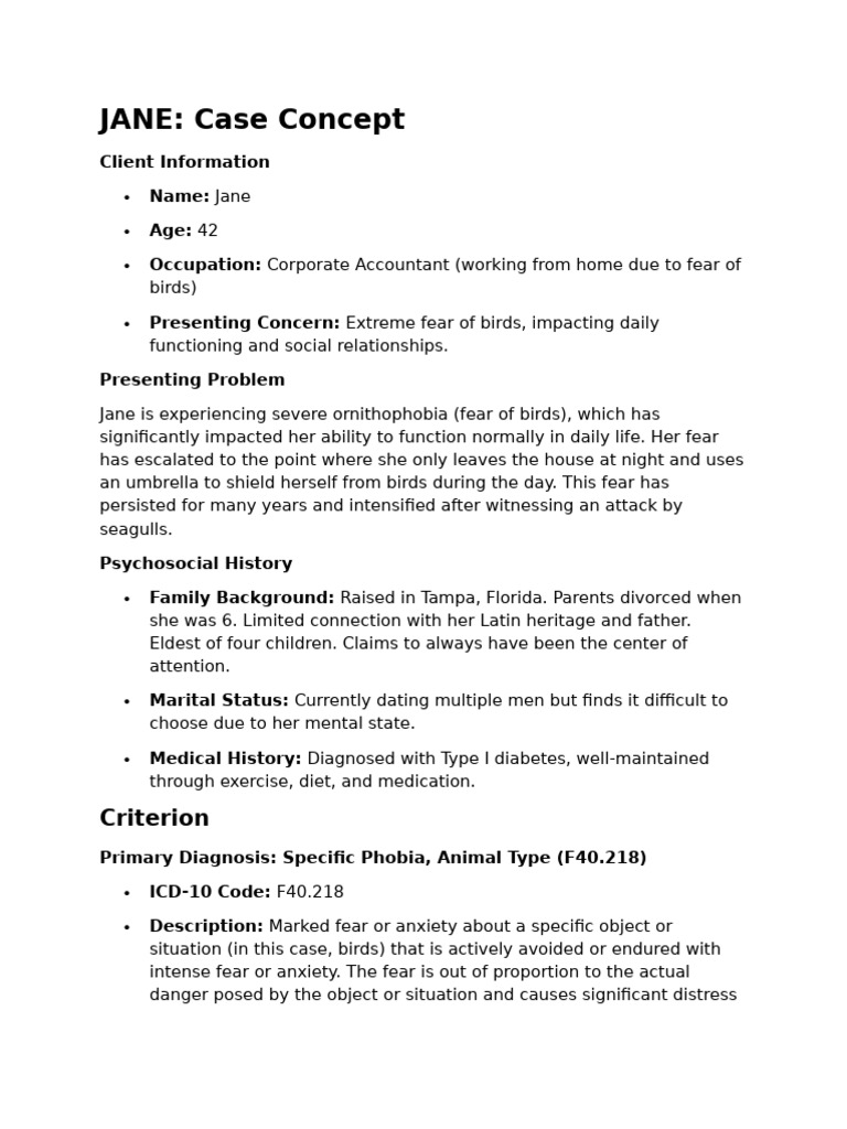 JANE - Case Concept | PDF | Obsessive–Compulsive Disorder | Phobia