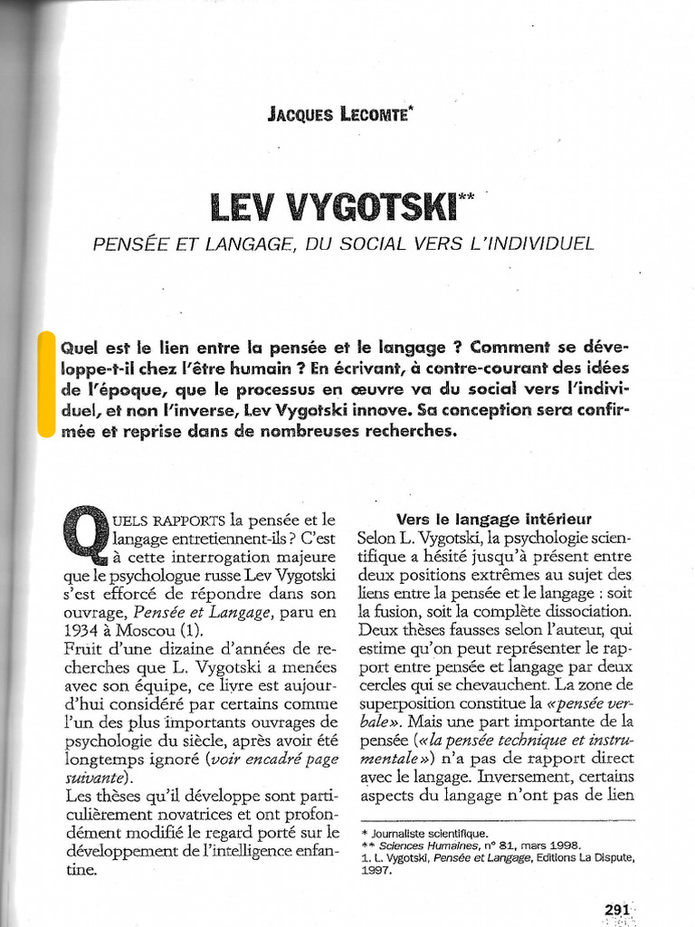 Lecomte, Lev Vygotski | PDF