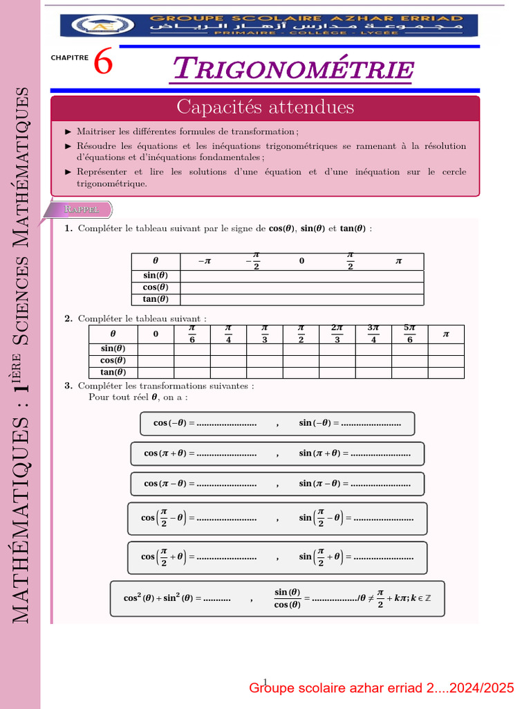 Trigonométrie : Formules et Équations | PDF | Géométrie | Géométrie ...
