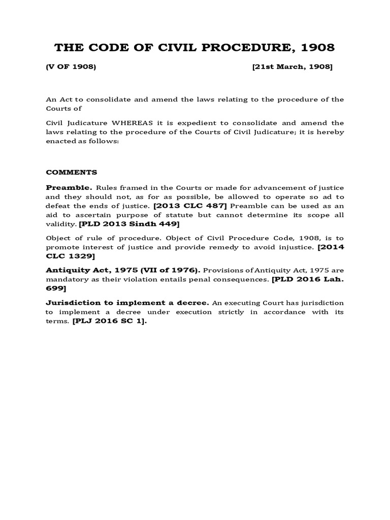 Code of Civil Procedure 1908 | PDF | Lawsuit | Jurisdiction