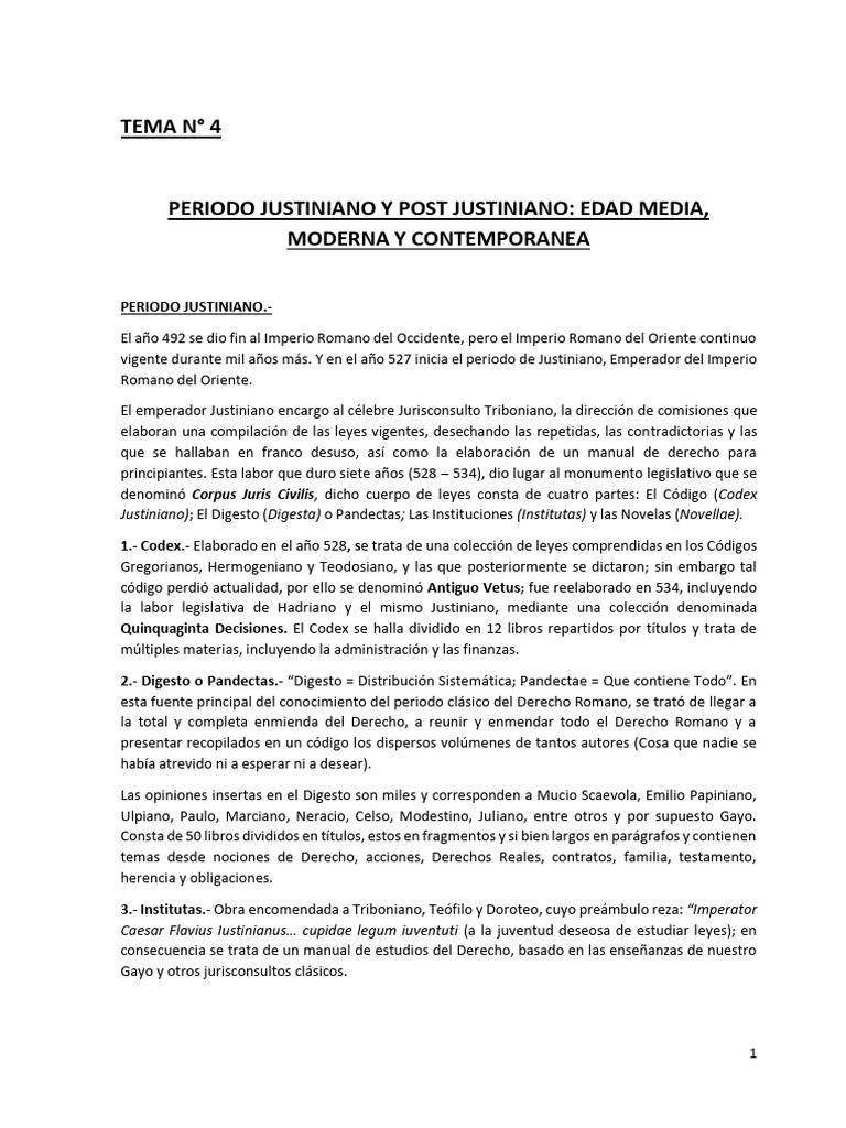 TEMA 4 Periodo Justiniano y Post Justiniano Edad Media, Moderna y ...