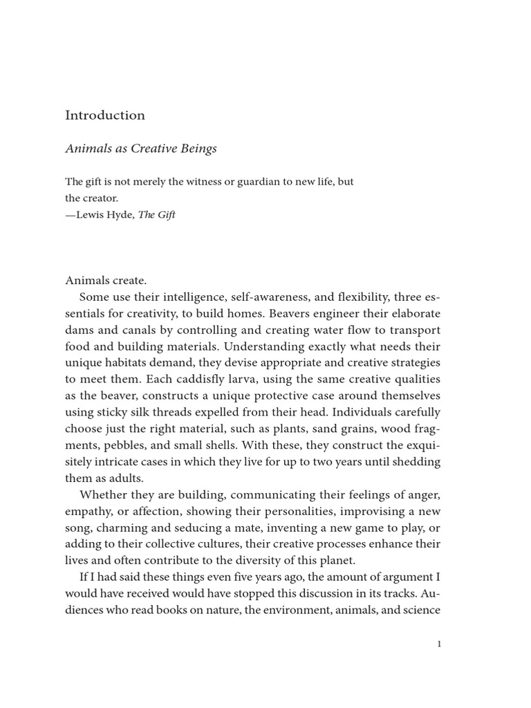 Introduction. Animals As Creative Beings | PDF | Creativity | Thought