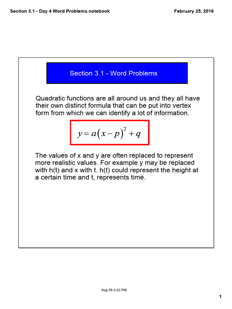Quadratic Word Problems Examples | PDF | Quadratic Equation ...